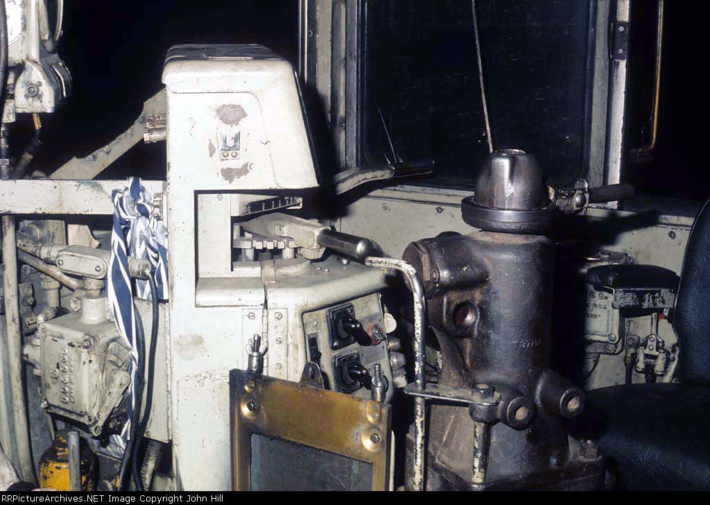 GE U50 cab interior: Automatic Brake Valve and side of Control Stand